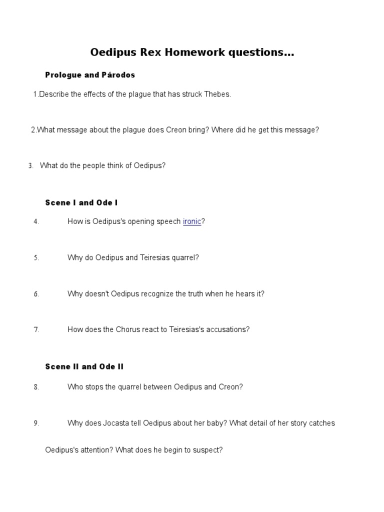 Oedipus Rex Homework Questions : Ironic | PDF