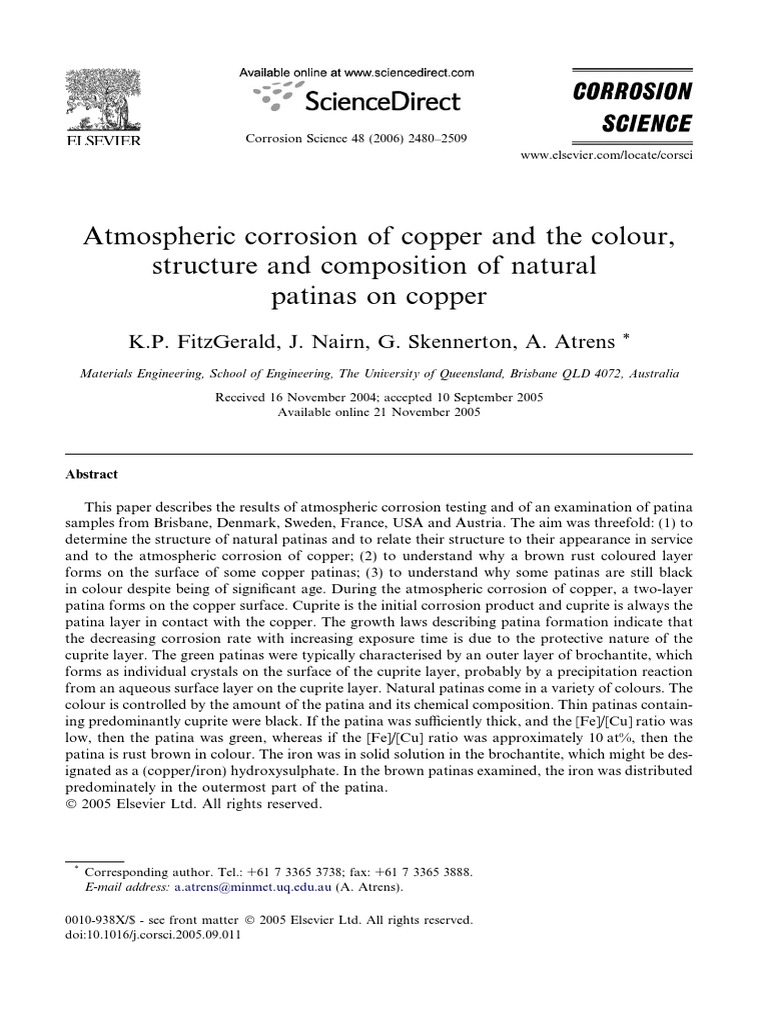 Atmospheric Corrosion of Copper and The Colour Structure and ...
