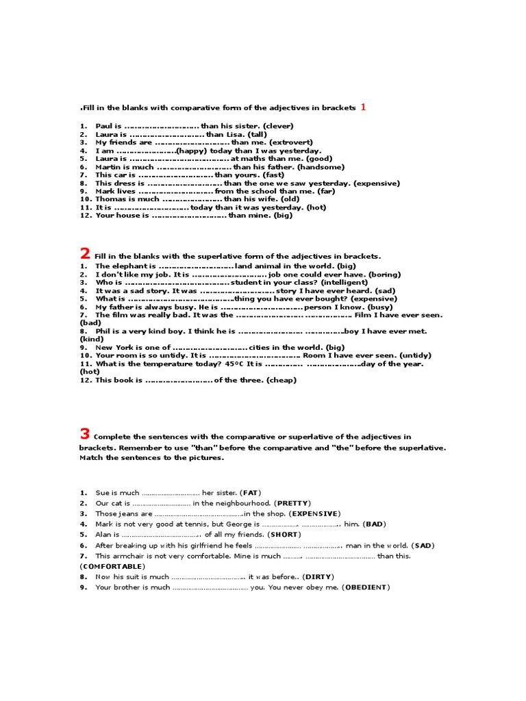 1 Fill in The Blanks With Comparative Form of The Adjectives in ...
