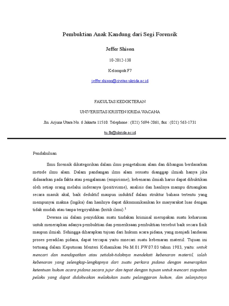 Pembuktian Anak Kandung Dari Segi Forensik: Jeffer Shison | PDF