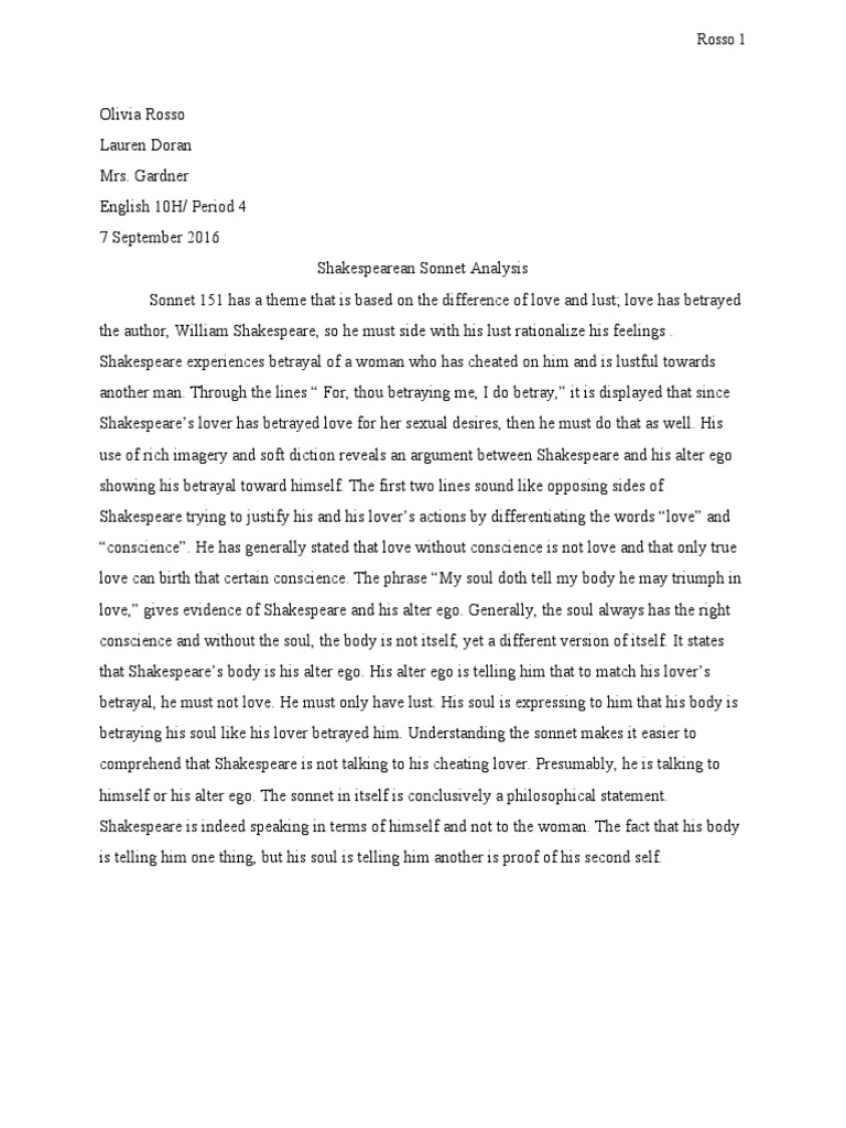 Sonnet 151 Analysis Pdf