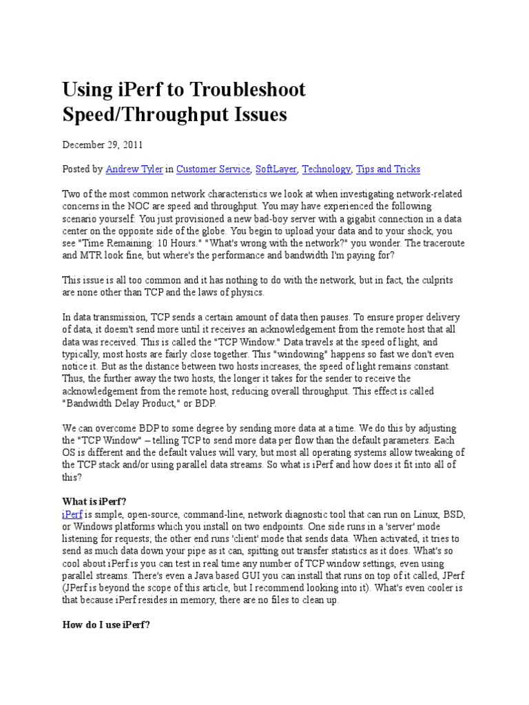 Using IPerf To Troubleshoot Speed - Throughput Issues | PDF | Transmission Control Protocol ...