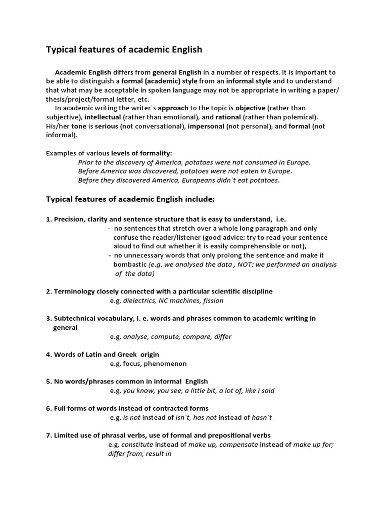 Typical Features of Academic English | PDF | Screw | English Language
