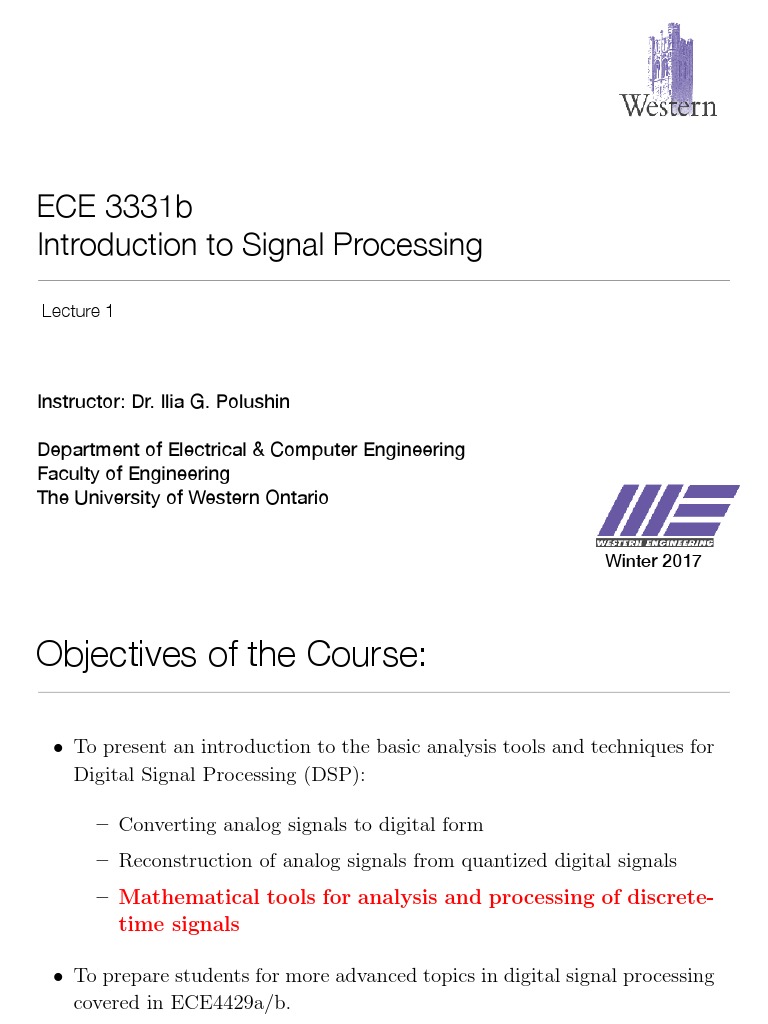 Digital Signal Processing UWO Lecture+1,+January+6th | PDF | Signal ...