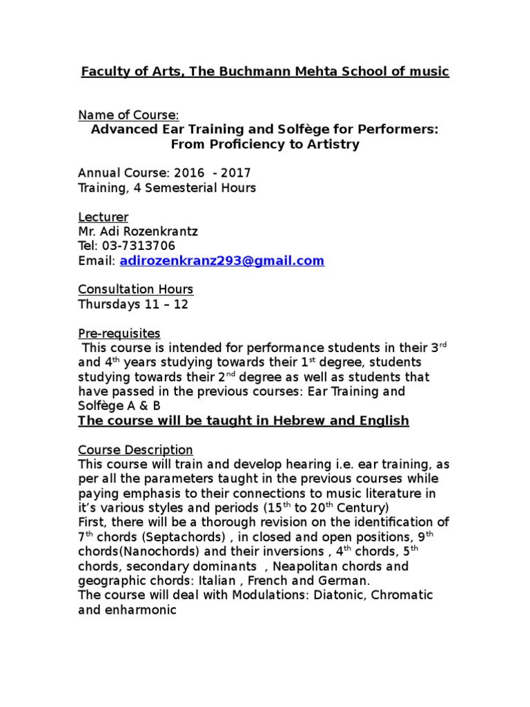 Developing Advanced Aural Skills and Music Literacy for Performers ...