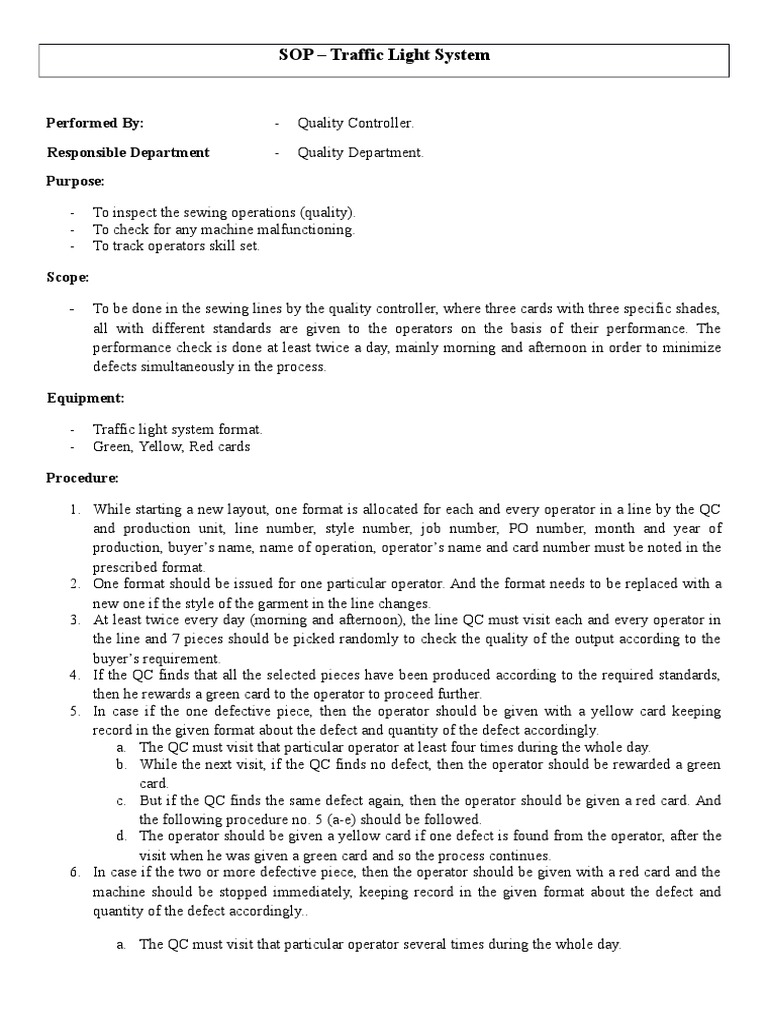 SOP Traffic Light | PDF | Traffic Light | Business