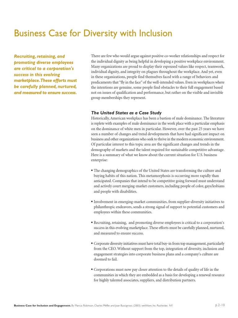 Business Case for Diversity and Inclusion | PDF | Diversity (Business ...