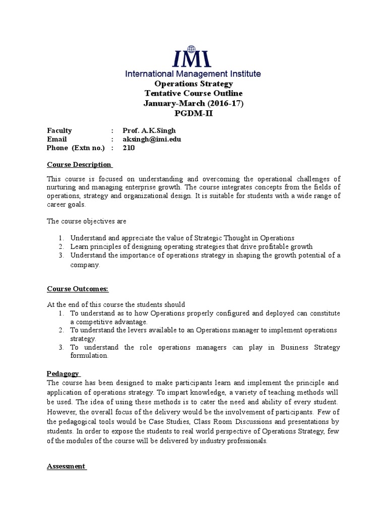 PGDM Operations Strategy Course | PDF | Strategic Management | Supply Chain
