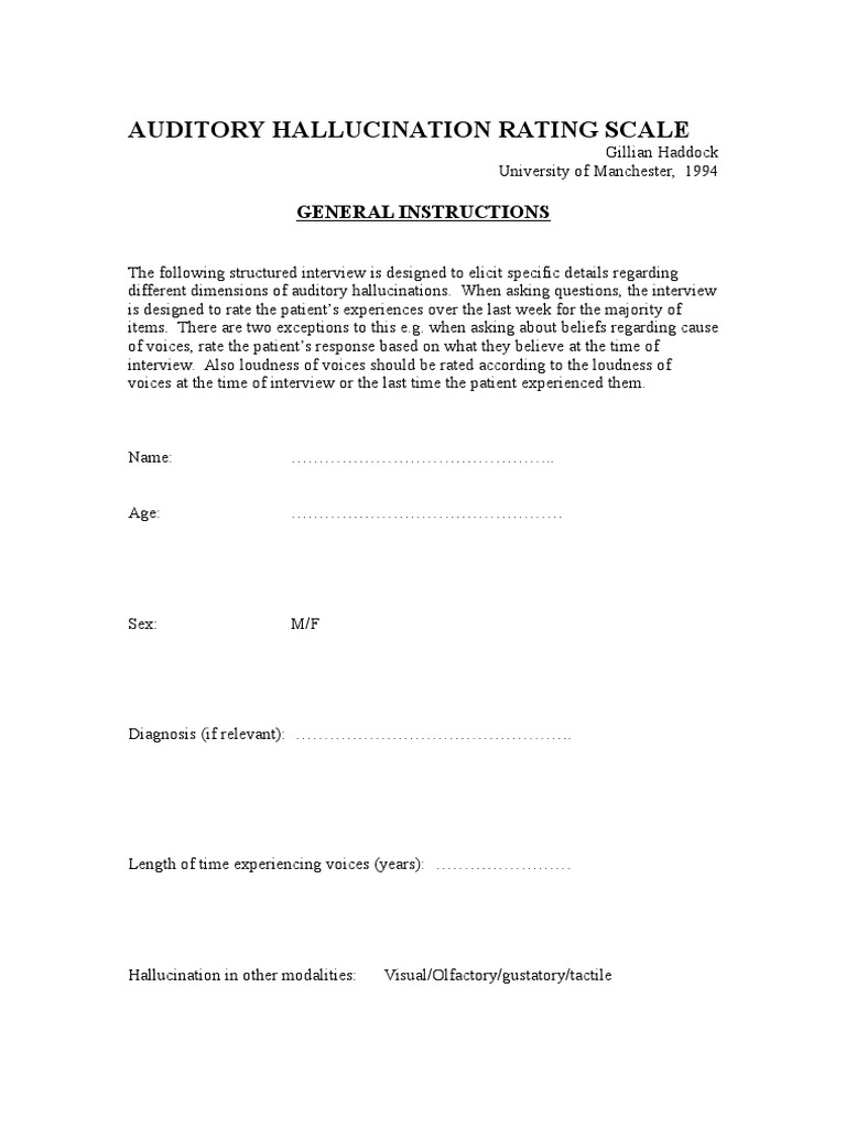 Auditory Halucination Rating Scaledoc | Hallucination | Neuropsychology
