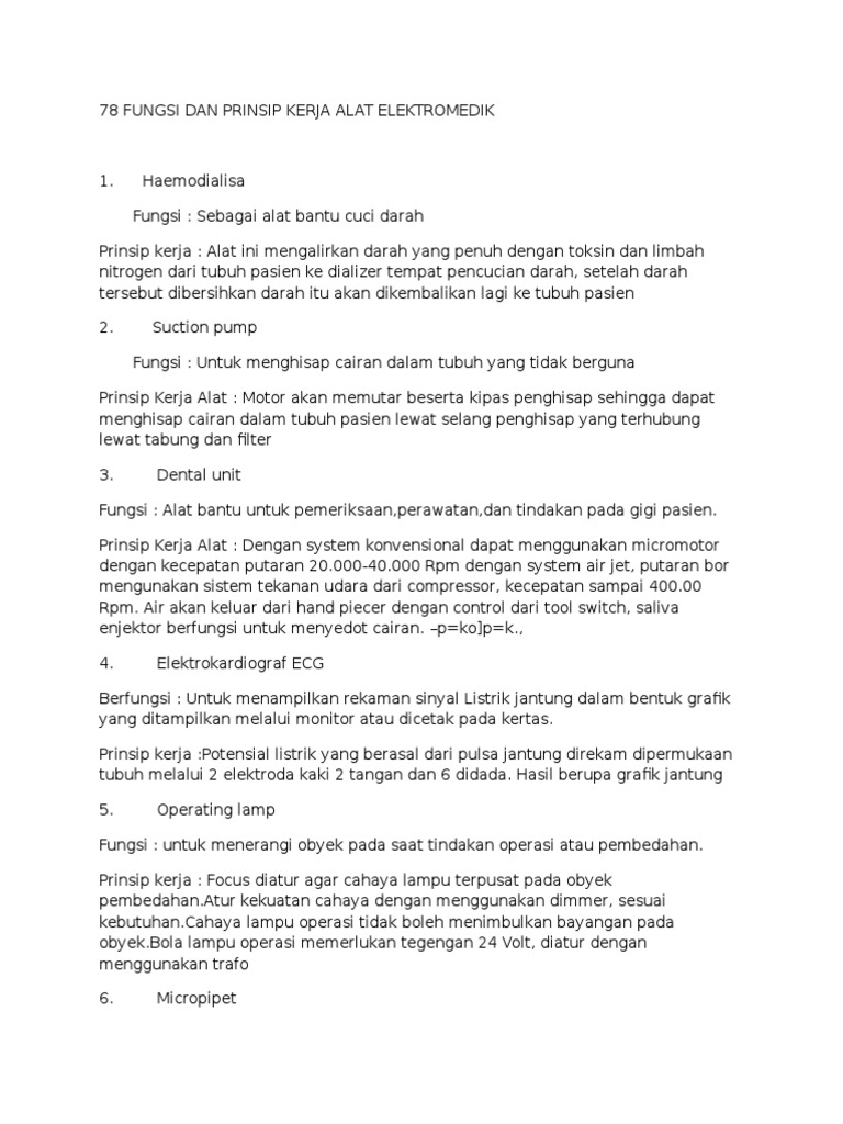 78 Fungsi Dan Prinsip Kerja Alat Elektromedik | PDF