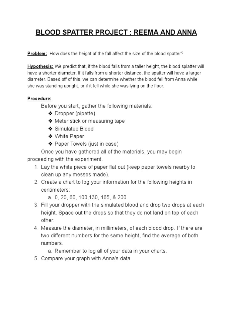 Blood Spatter Project | PDF | Experiment | Scientific Method