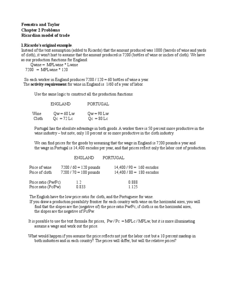 Chapter 2 - Ricardian Model | PDF | Comparative Advantage | Terms Of Trade
