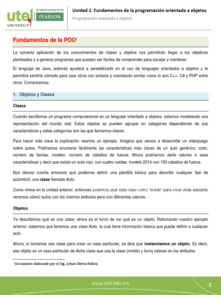 Fundamentos De La Programación Orientada A Objetos Pdf Objeto Informática Programación