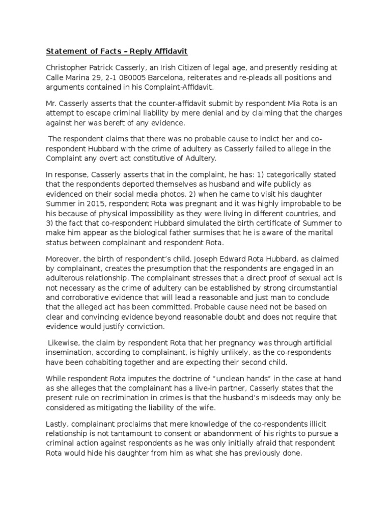 Legal Writing - Reply Rejoinder | PDF | Adultery | Evidence