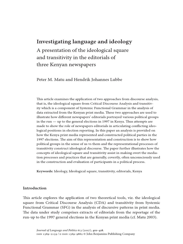 A Presentation of The Ideological Square and Transitivity | PDF ...