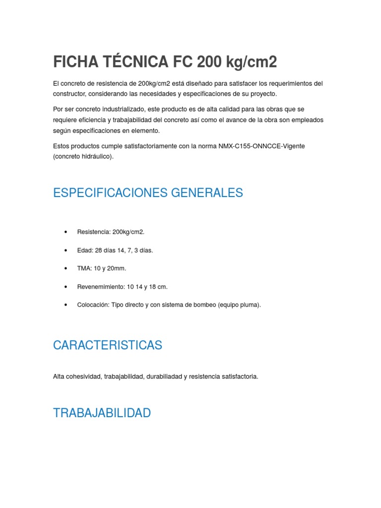 Ficha Técnica FC 200 KG Concretab | PDF