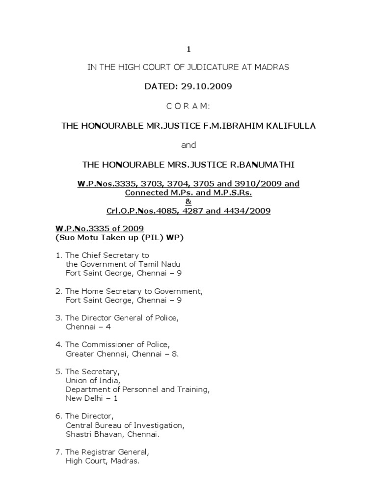 Madras High Court Judgment On Clash Between Advocates & Police | PDF ...