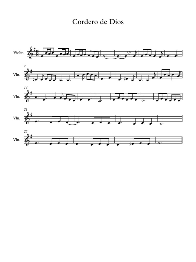 Cordero de Dios Violin - Partitura Completa | PDF