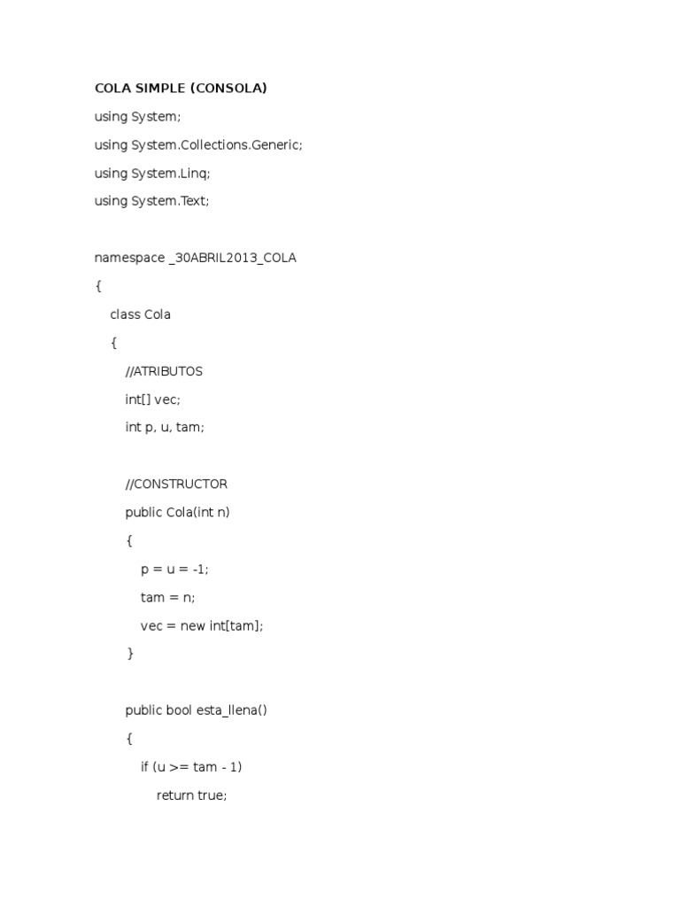 Cola Simple en C# | PDF | Programación orientada a objetos ...