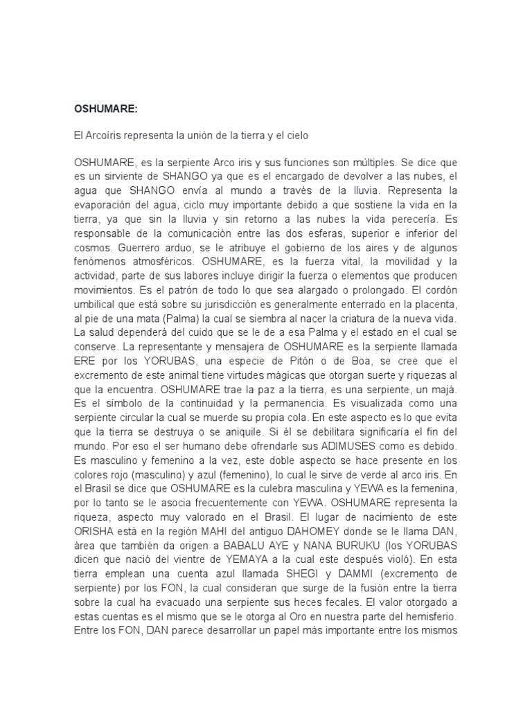Oshumare: Serpiente Arcoíris y Su Significado | PDF | Religión y ...