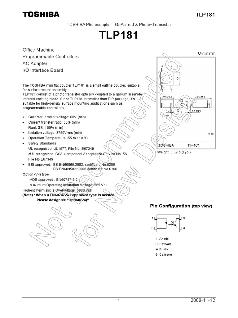 Toshiba TLP181 Photocoupler Specs | PDF | Gallium Arsenide ...