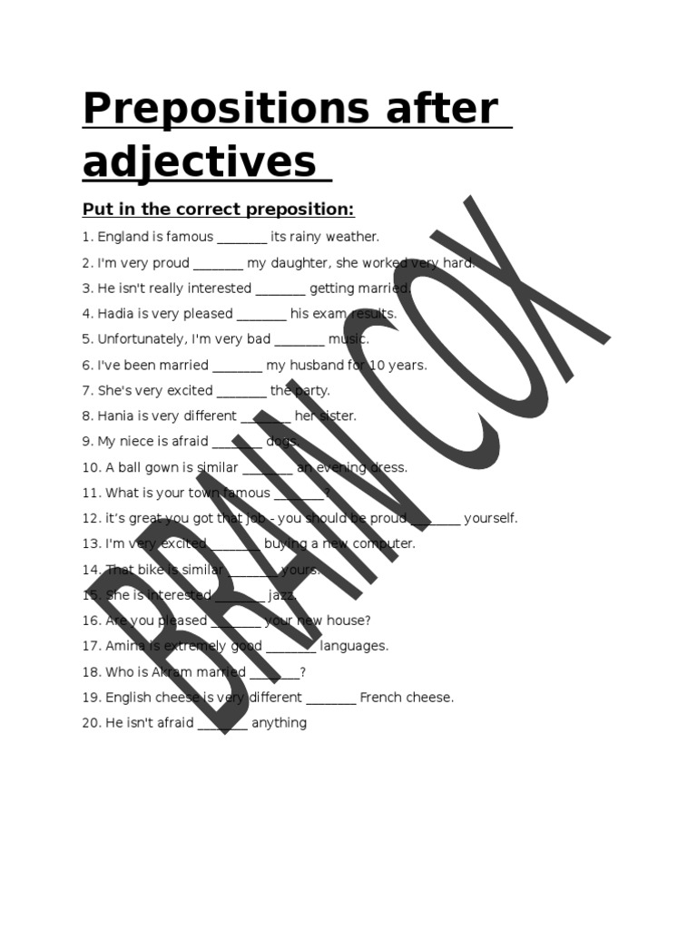 Prepositions After Adjectives 1 | PDF
