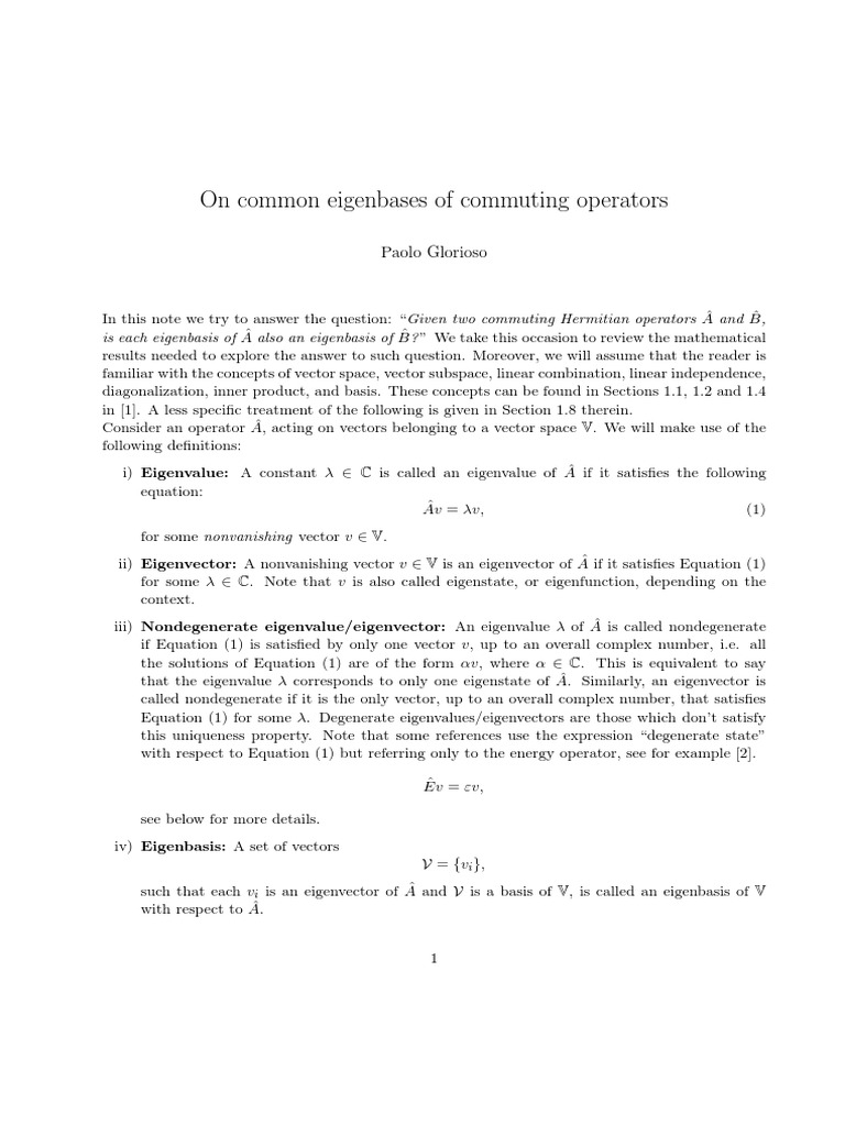On Common Eigenbases of Commuting Operators PDF | PDF | Eigenvalues And Eigenvectors | Vector Space