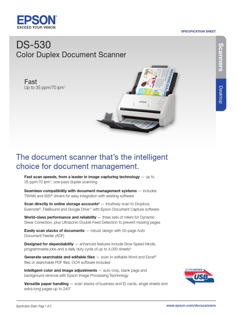 Epson DS-530 Spec Sheet | PDF