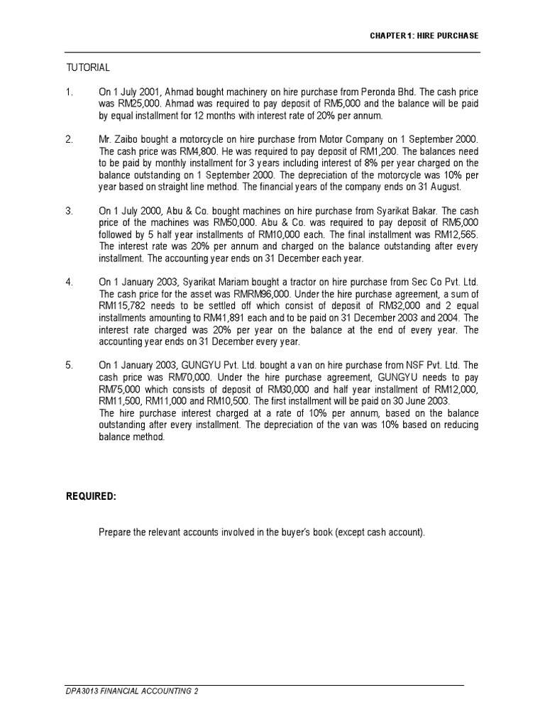 Chapter 1 Hire Purchase Accounts Exercises | PDF | Depreciation | Interest Chapter 1 Hire Purchase Accounts Exercises | PDF | Depreciation | Interest