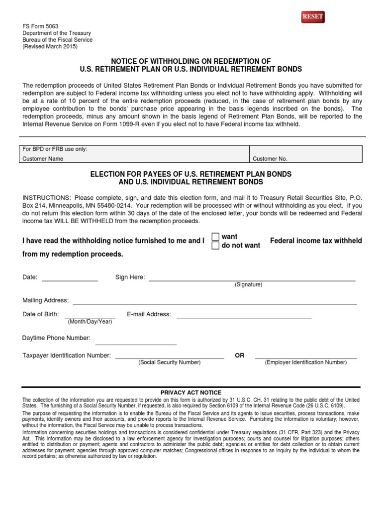 FS Form 5063 Department of The Treasury Bureau of The Fiscal Service ...