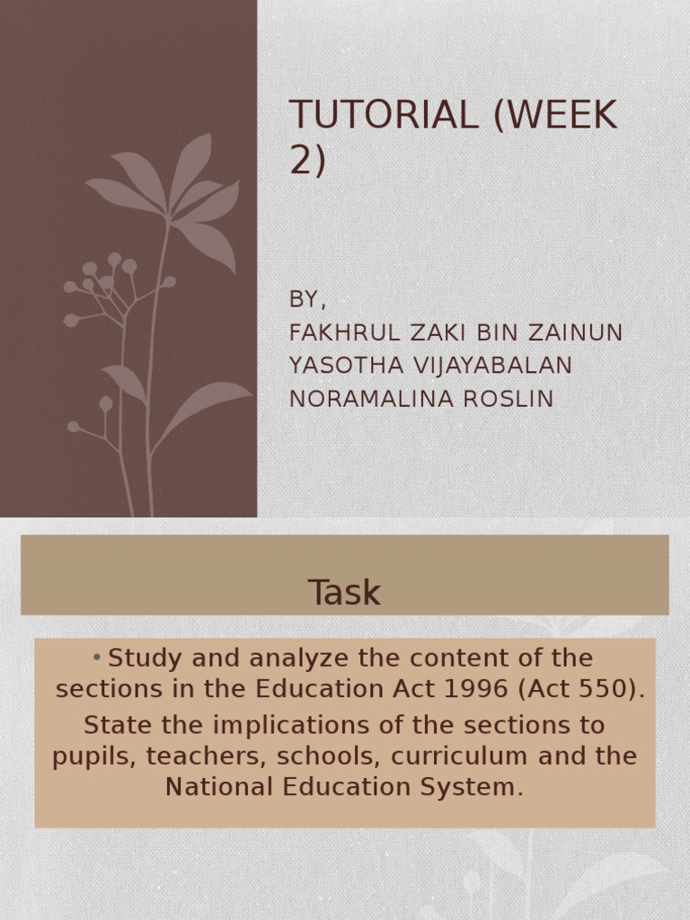 Tutorial (Week 2) : BY, Fakhrul Zaki Bin Zainun Yasotha Vijayabalan Noramalina Roslin | PDF