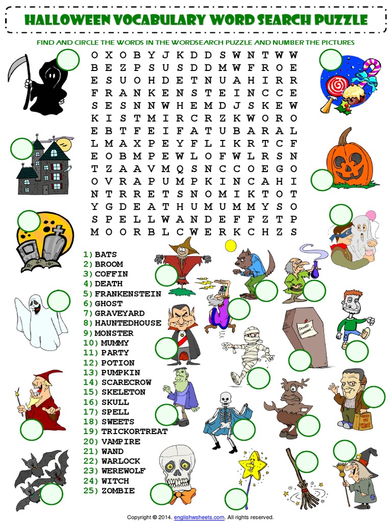 Halloween Esl Vocabulary Word Search Puzzle Worksheet For Kids PDF ...