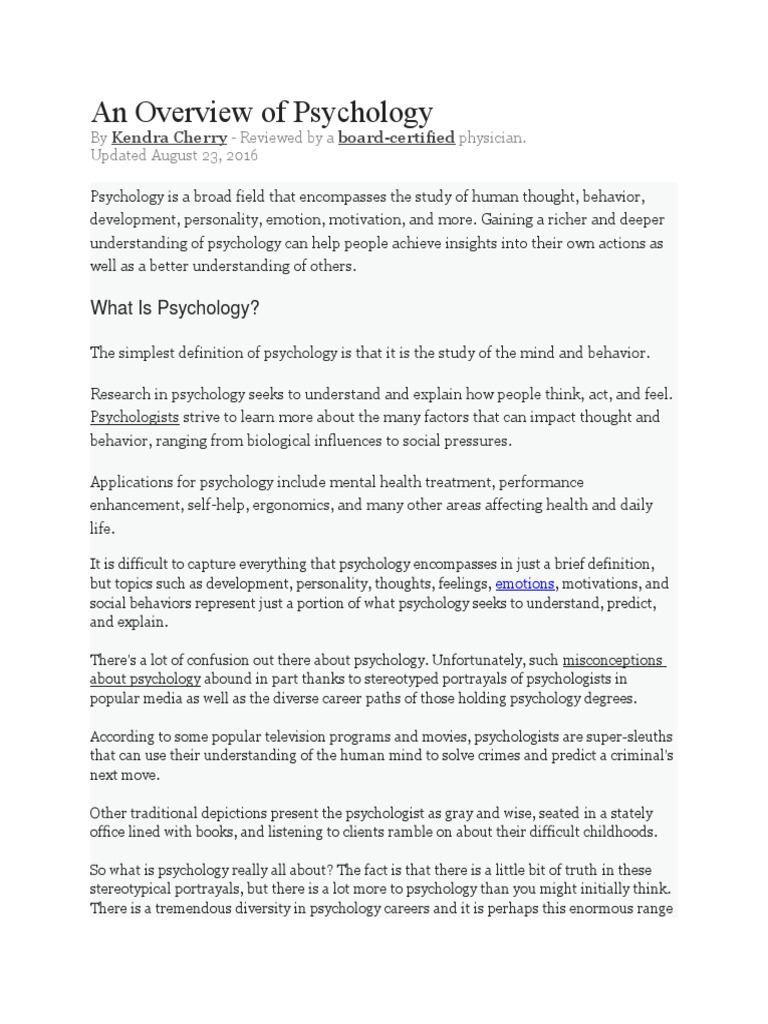 An Overview of Psychology | PDF | Thought | Psychology