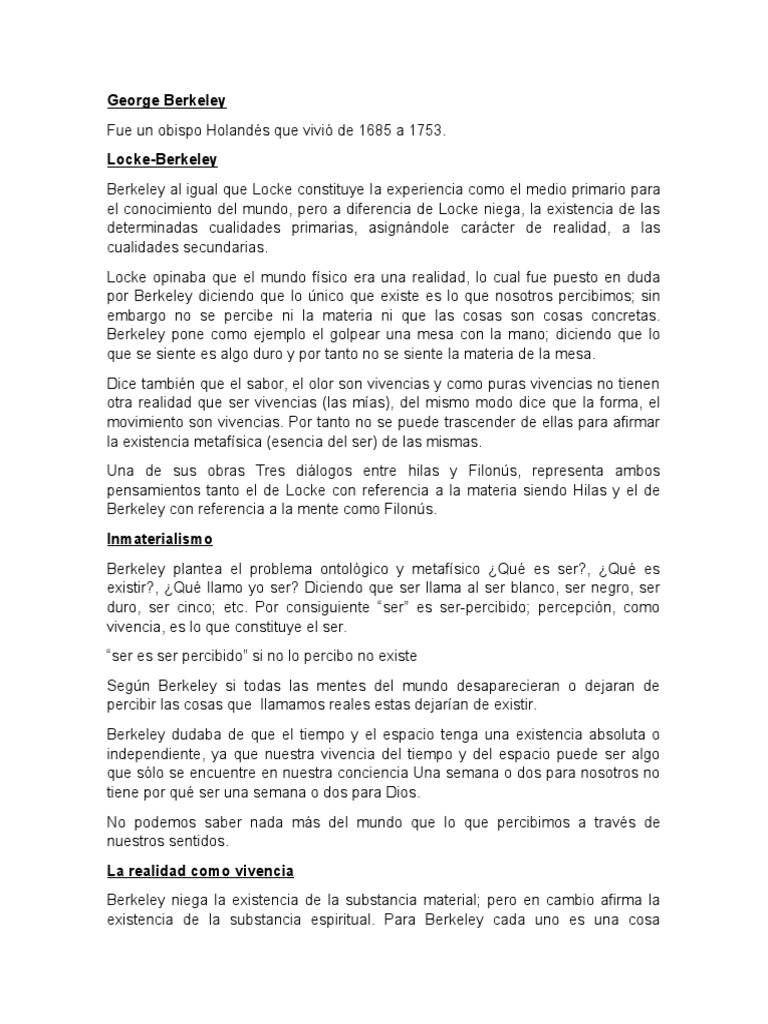 George Berkeley | PDF | Existencia | Filosofía