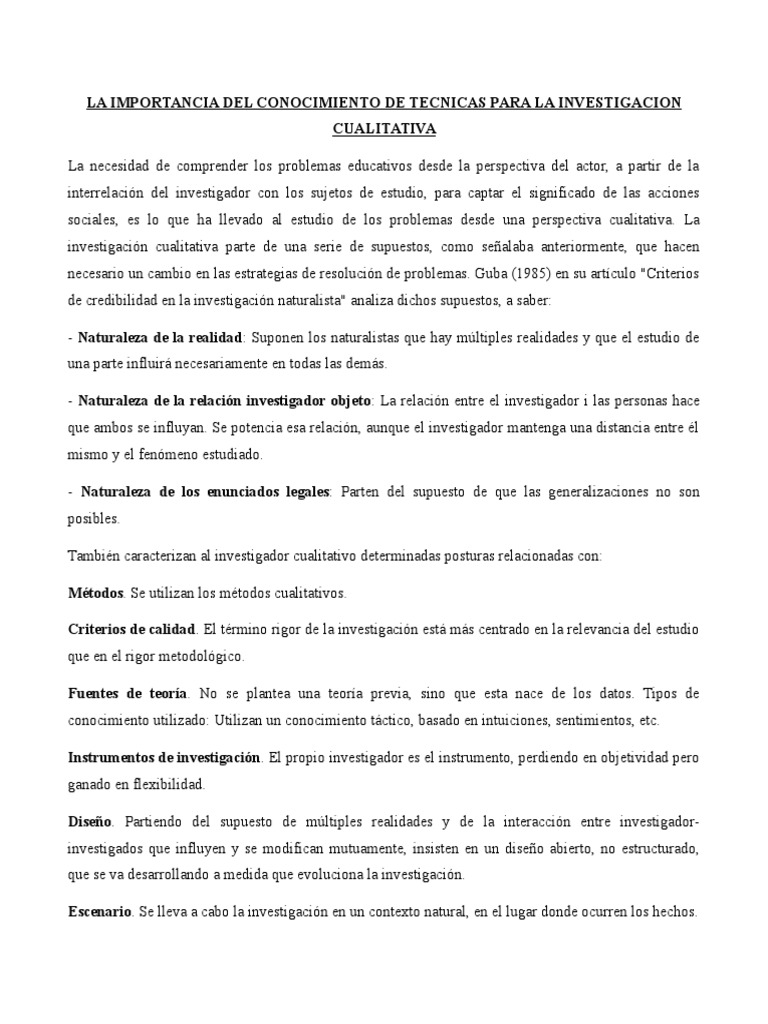 La Importancia Del Conocimiento de Tecnicas para La Investigacion ...