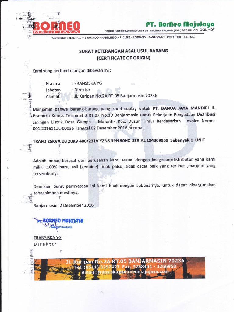 Surat Keterangan Asal Usul Barang