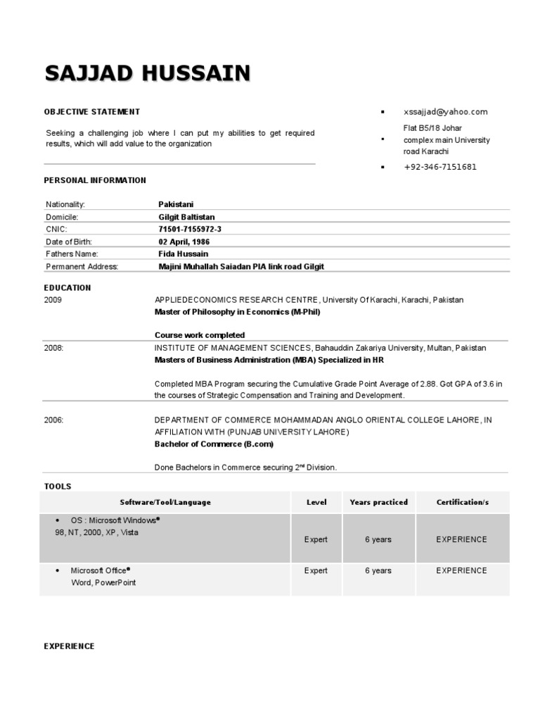 CV SAJJAD HUSSAIN | PDF | Karachi | Pakistan