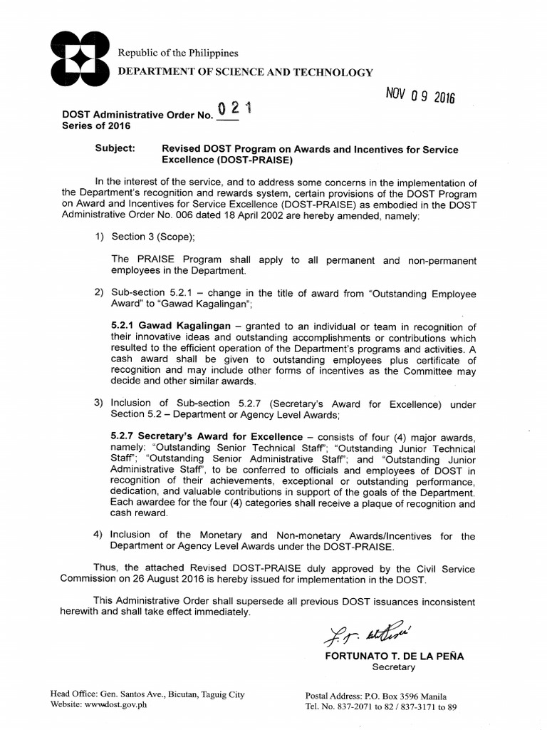 Revised DOST Program On Awards and Incentives For Services Excellence ...