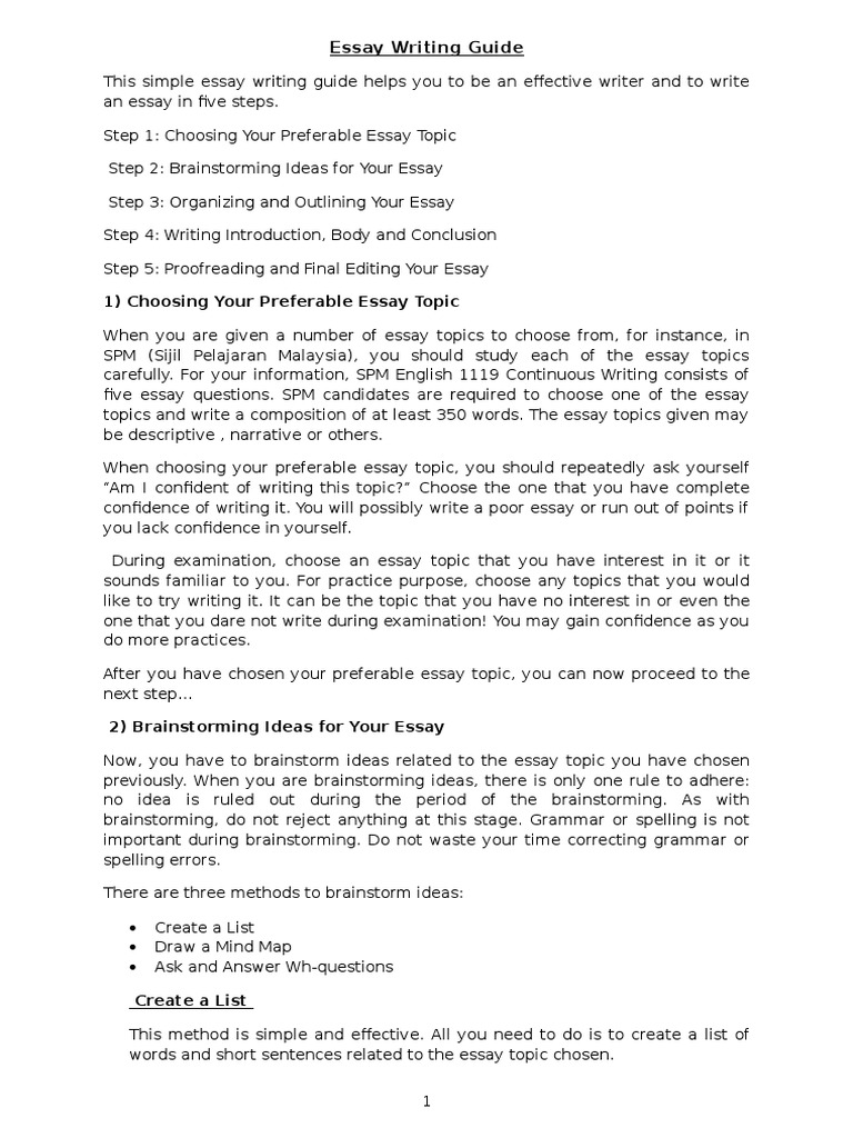 Essay Writing Guide-SPM 2016 | PDF | Essays | Brainstorming