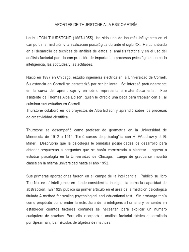 Aportes de Thurstone a la Psicología | PDF | Análisis factorial | Sicología