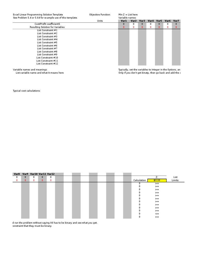 Excel LP Template | PDF | Linear Programming | Numerical Analysis