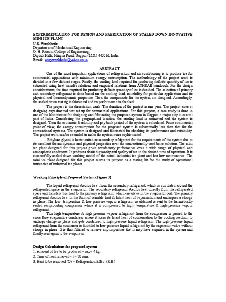 Mini Ice Plant Design and Fabrication | PDF | Refrigeration | Heat