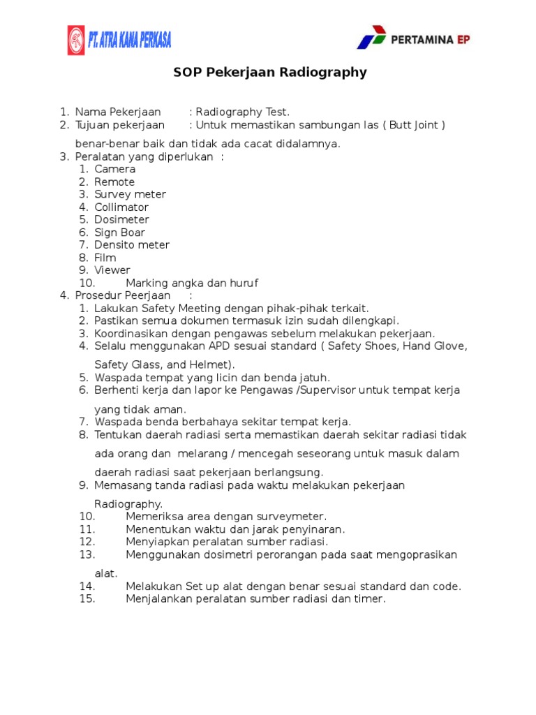 SOP Radiography Test | PDF