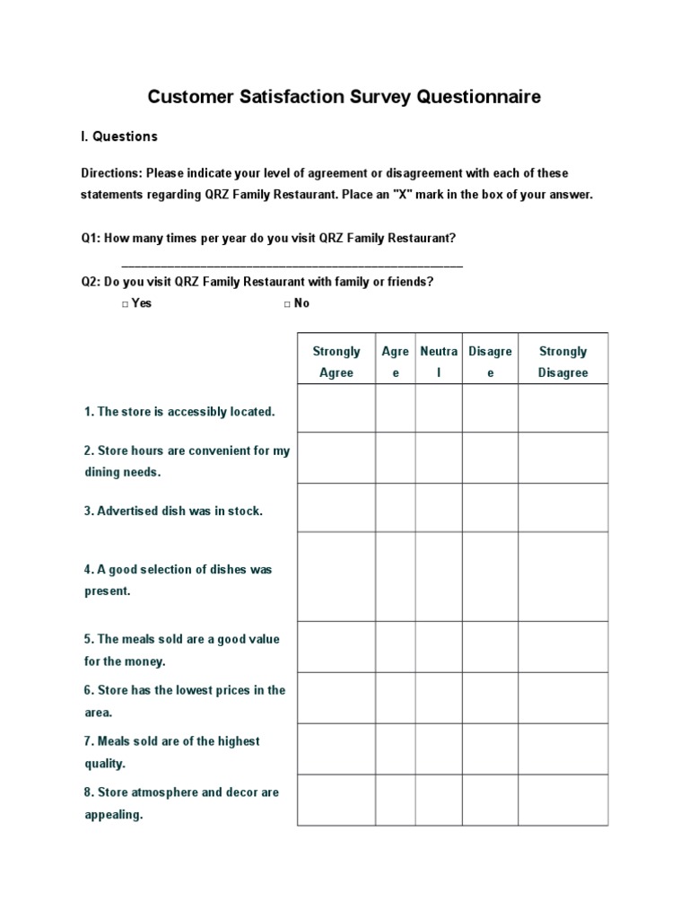 Questionnaire Template 01 | PDF | Questionnaire | Restaurants