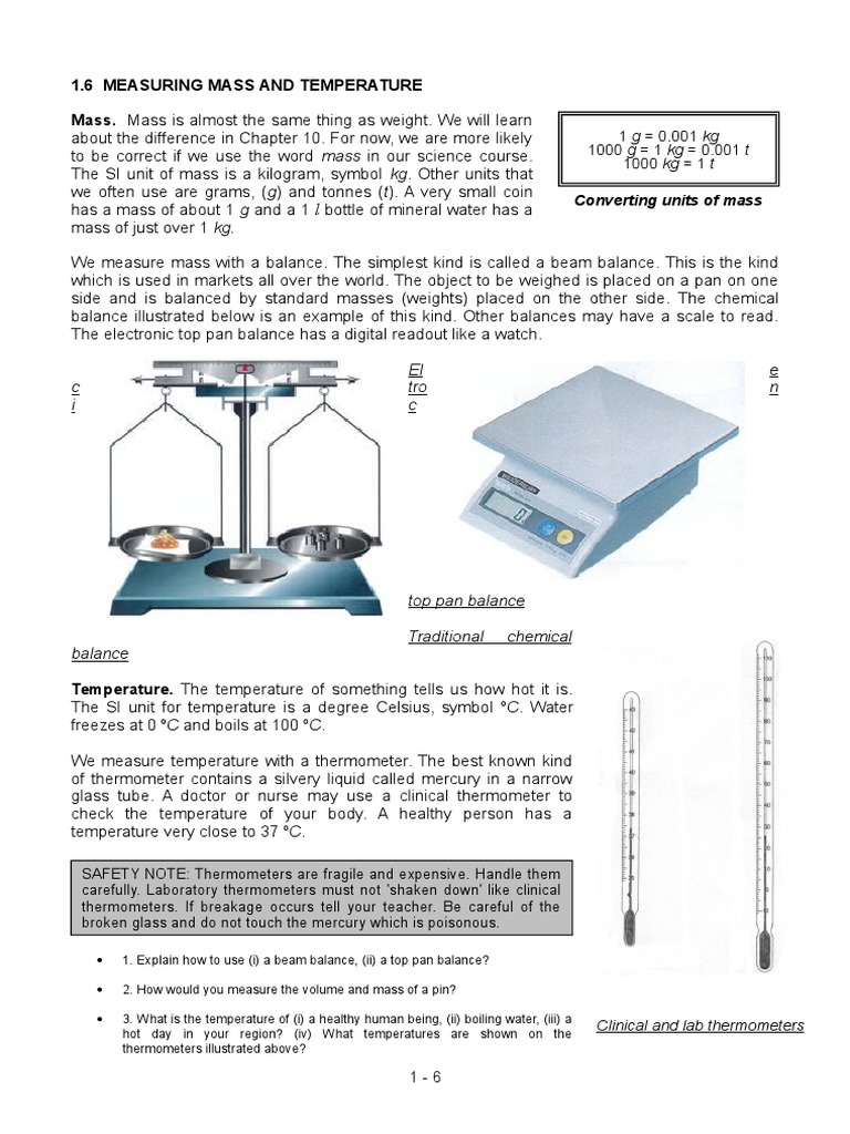Measuring Mass and Temperature | PDF | Weighing Scale | Thermometer