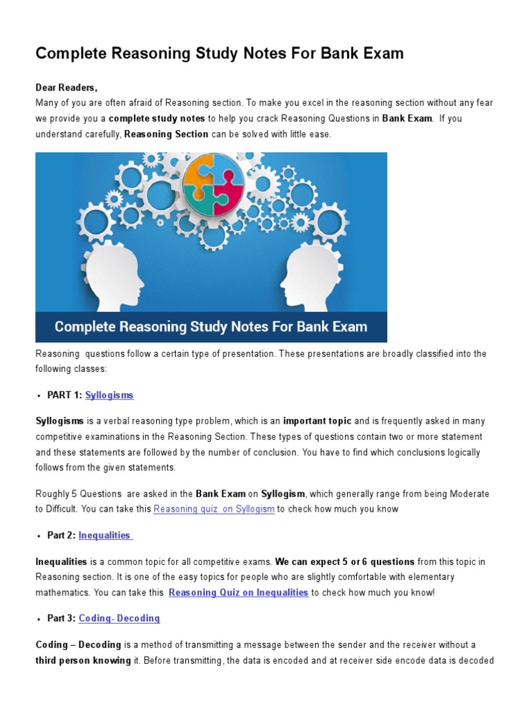 Complete Reasoning Study Notes For Bank Exam | PDF | Code | Test ...