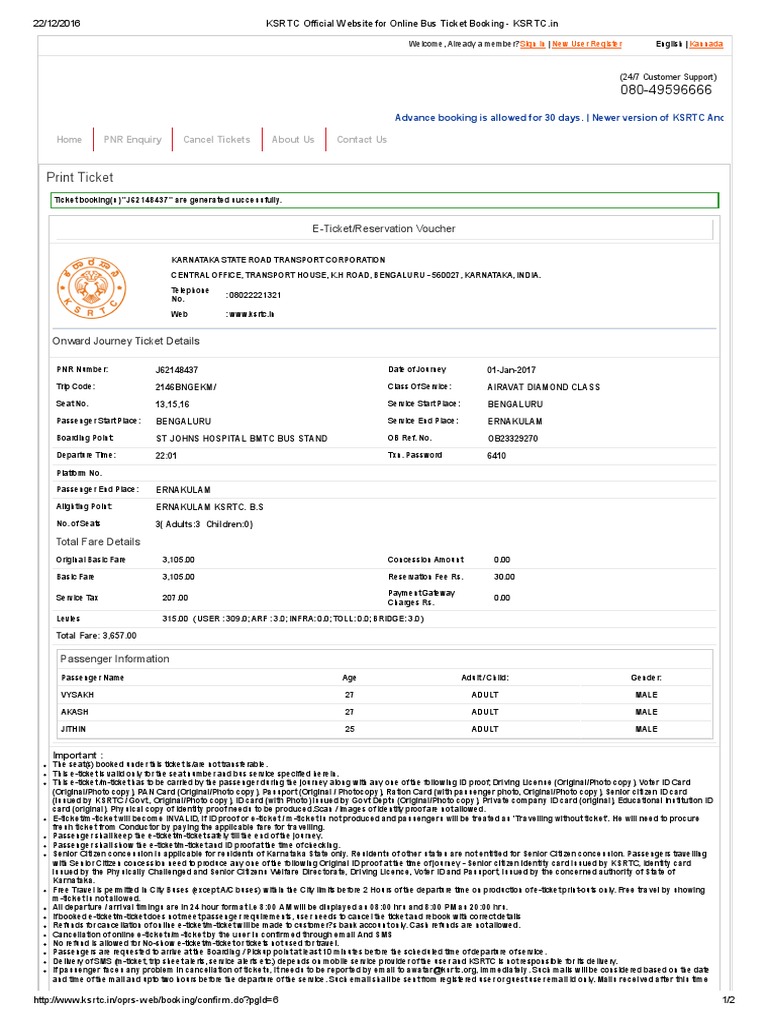 KSRTC Official Website For Online Bus Ticket Booking - KSRTC | PDF | Identity Document | Service ...