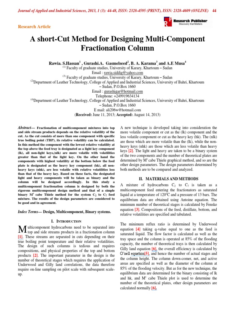 Multicomponent Distillation Shortcut Method | PDF | Distillation | Unit ...