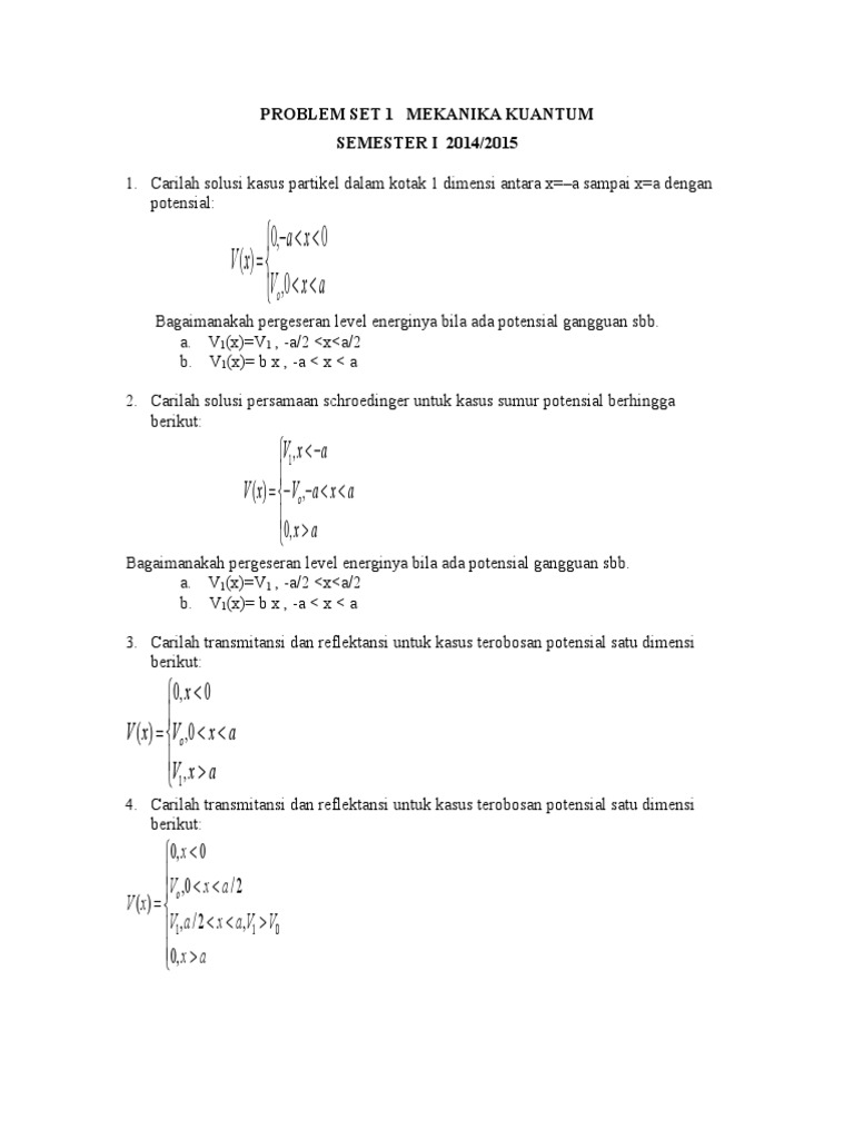 Problem Set 1 Mekanika Kuantum | PDF | Sains & Matematika