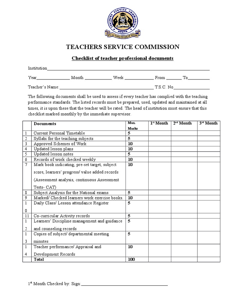 Teacher Professional Documents Checklist | PDF